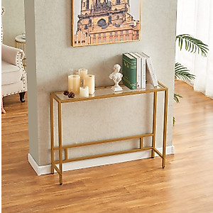 MAJARO Small Modern Console Table for Entryway, Tempered Glass with Golden Metal Frame Sofa Table for Living Room, Hallway, Office