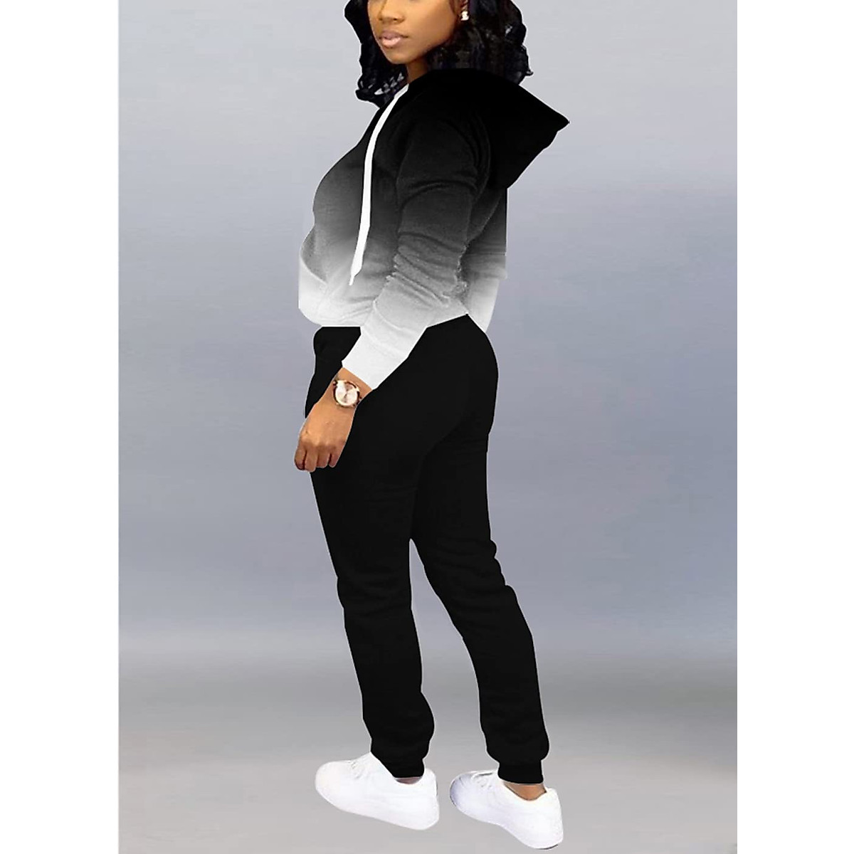 Mrskoala Two Piece Outfits for Women Tracksuit Sweat Suits Workout Jogging Sets Loungewear with Pocket Black XL