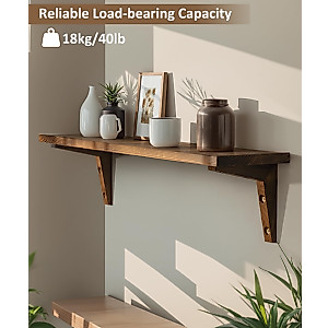 Afuly Wood Shelves for Wall, 24 Inch Rustic Floating Shelf with Wooden Brackets for Bedroom Living Room Kitchen, Wall Mounted Storage Shelving, Natural Solid Wood Home Decor