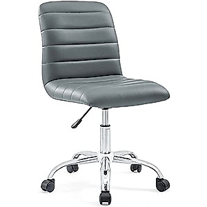 Modway Ripple Ribbed Armless Mid Back Swivel Computer Desk Office Chair In Gray