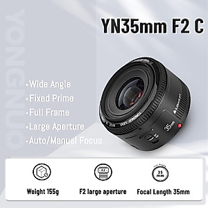 YONGNUO YN35mm F2 Lens 1:2 AF/MF Wide-Angle Fixed/Prime Auto Focus Lens for Canon EF Mount EOS Camera