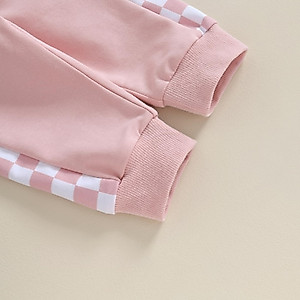 BeQeuewll Baby Girl Clothes Fall Winter Outfits Long Sleeve Sweatsuit Checkboard Sweatshirt and Pants Toddler Infant Clothing (pink, 12-18 Months)