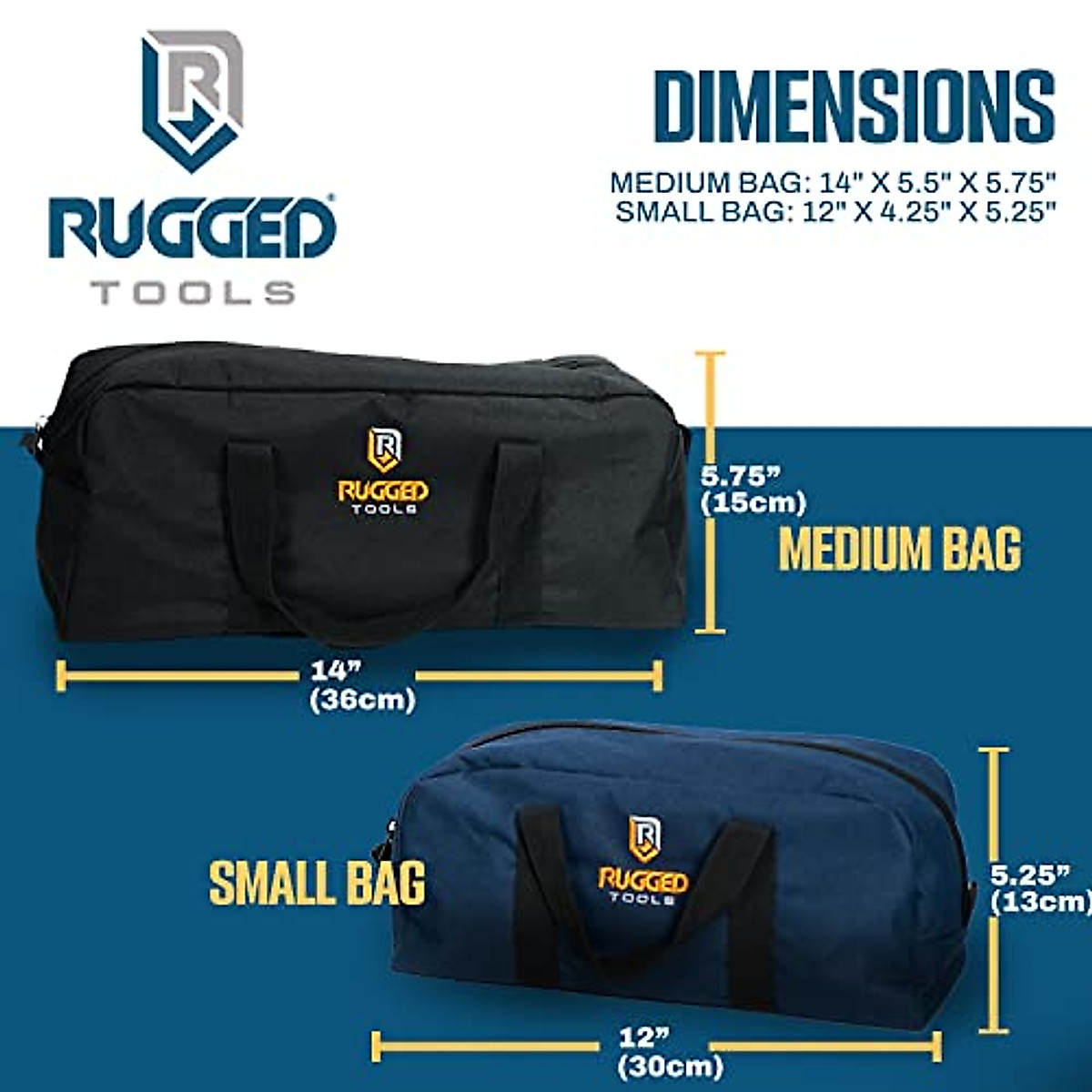 Rugged Tools Tool Bag Combo - Includes 1 Small & 1 Medium Toolbag - Organizer Tote Bags for Electrician, Plumbing, Gardening, HVAC & More