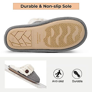 HomeTop Women's Cute House Slippers for Ladies Memory Foam Indoor Outdoor Slip on Bedroom Soft Home Shoes with Fuzzy Knitted Faux Fur (39-40 (US Women's 9-10; Men's 7-8), Light Gray)