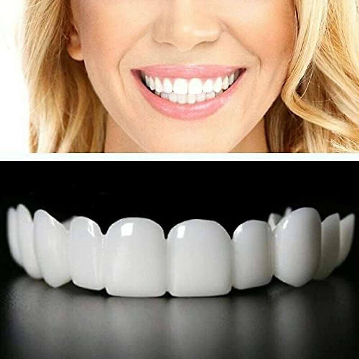 CHNLML Denture Teeth Temporary Fake Teeth Snap on Veneers, Simulation Braces Snap On Smile Tooth Cover Perfect Whitening One Size Fits Most Comfortable Denture to Make，Fix Confident Smile (2 Pcs)