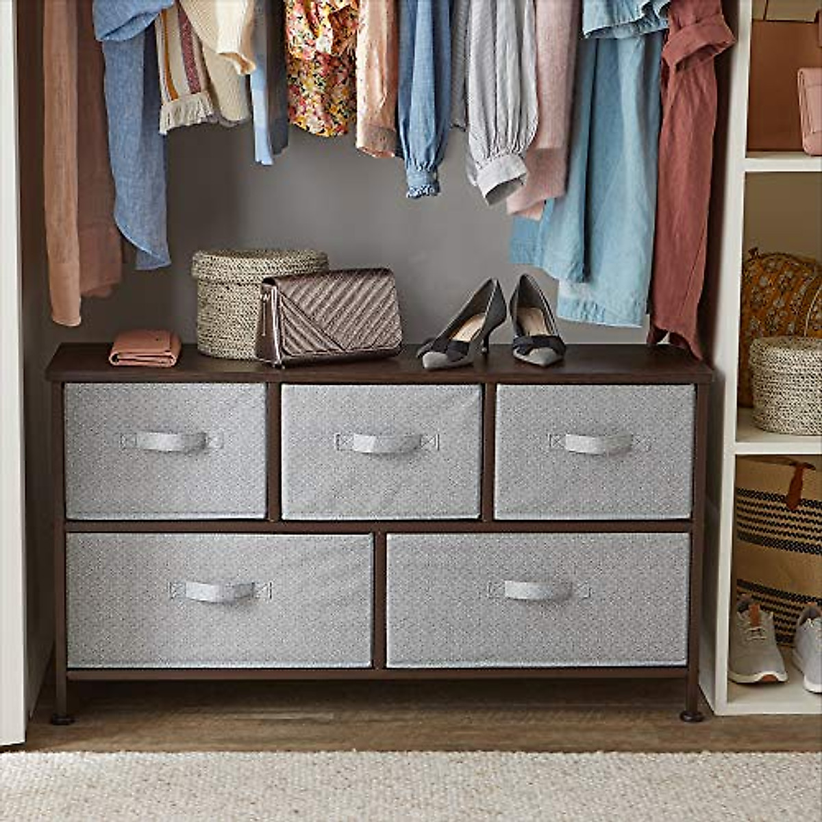 Amazon Basics Extra Wide Fabric 5-Drawer Storage Organizer Unit for Closet, Bronze