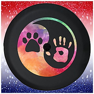 JL Spare Tire Covers Tye Dye Yin Yang Love Dog Paws Wave Car Accessories Black 32 to 33 Inch with Backup Camera Hole