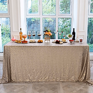 HMQIANG Champagne Sequin Tablecloth 90''x132'' Sparkly Glitter Table Cover Overlays for Wedding Bridal Shower Birthday Party Prom Decorations