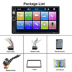 7 Inch Car Stereo Double Din Car Radio with Bluetooth Touchscreen Car Audio with FM/Hands Free Calling/Mirror Link/USB/TF/FM/AUX/EQ/Rear View Camera/Remote Control + Frame