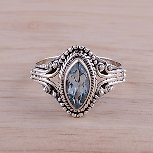 NOVICA Artisan Handmade .925 Sterling Silver Blue Topaz Single stone Ring from India Cocktail Gemstone Birthstone 'Morning Luxury'