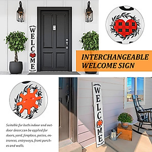 Jetec Welcome Sign for Front Door Interchangeable Wooden Welcome Porch Sign Outdoor Decoration Replaceable with 16 Seasonal Icon for Valentine's St. Patrick's Day Carnival Easter(White Backing)