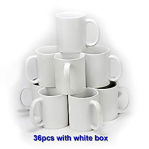 MYSUB Sublimation Mugs, Cups 11oz Sublimation Ceramic Blank Coffee Mugs,White Cups, Sulimation Blanks, Blank White Mugs-36 pack bulk bundle (36pc White)