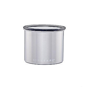 Planetary Design Airscape Stainless Steel Coffee Canister | Food Storage Container | Patented Airtight Lid | Push Out Excess Air Preserve Food Freshness (Small, Brushed Steel)