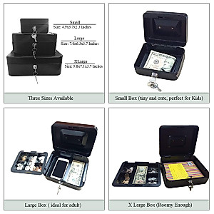 Jssmst Locking Small Steel Cash Box without Money Tray,Lock Box,Black Small