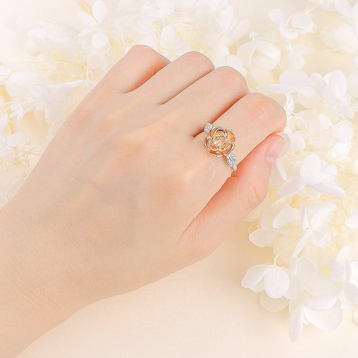 DAOCHONG S925 Sterling Silver Rose Flower Love Wedding Marry Engagement Jewelry Bands Promise Purity Ring for Women Size 8