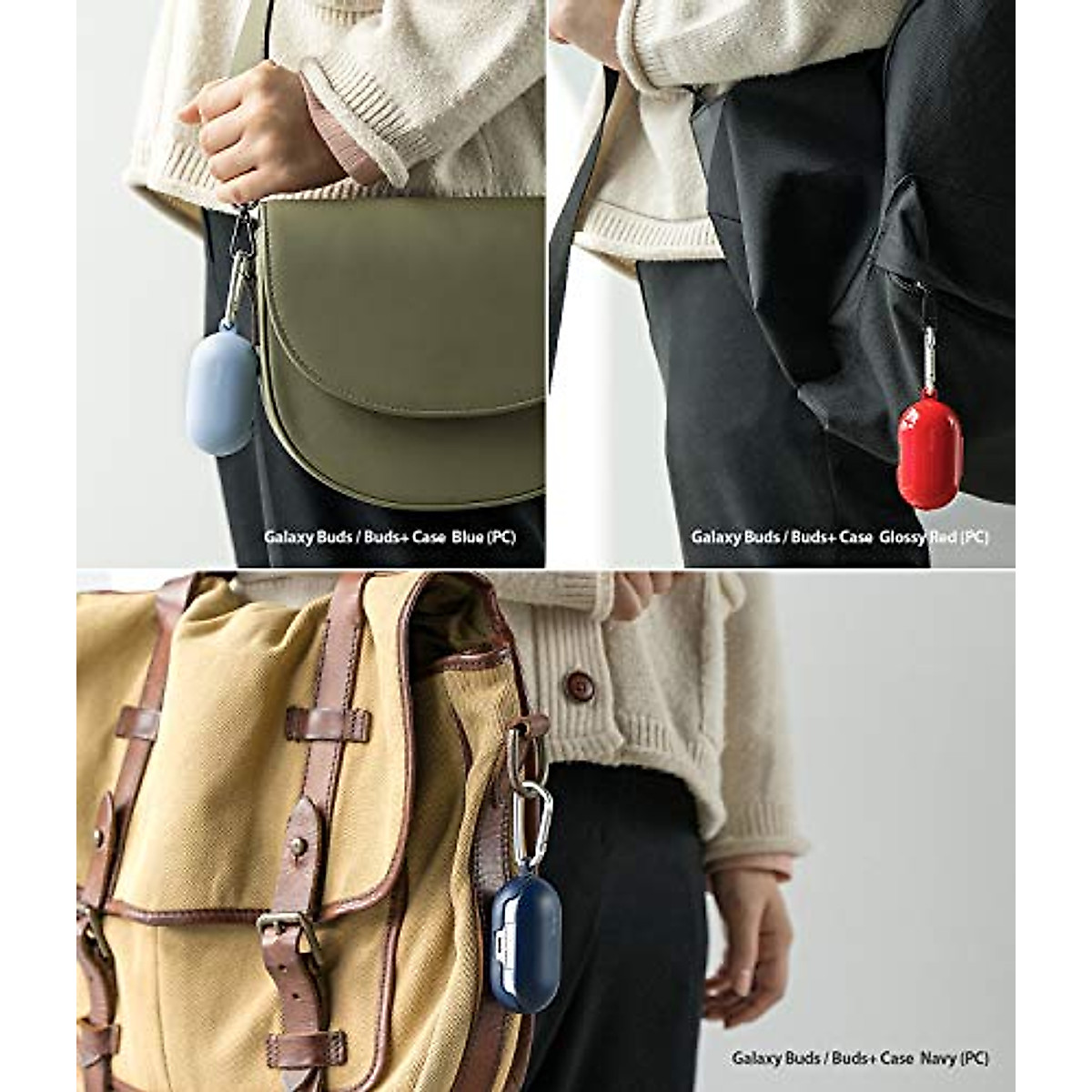 Ringke Case Designed for Galaxy Buds Plus (2020) and Galaxy Buds (2019) Hard PC Case Cover Accessory Upgraded Version with Carabiner - Glossy Red