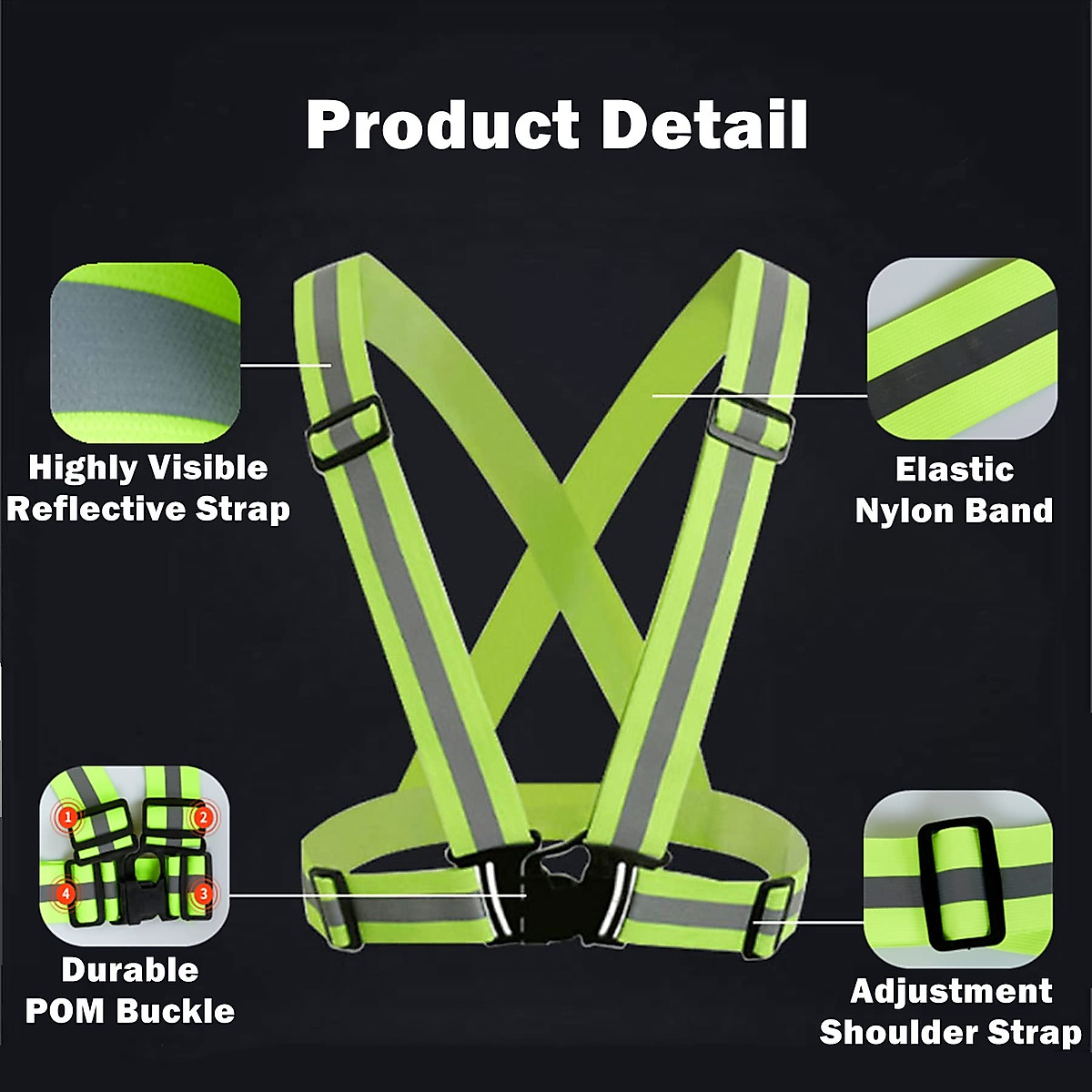 Reflective Vest 2 Pack, High Visibility Reflective Running Gear Safety Vest Straps for Men Women Kids for Night Running Walking Cycling (Green)