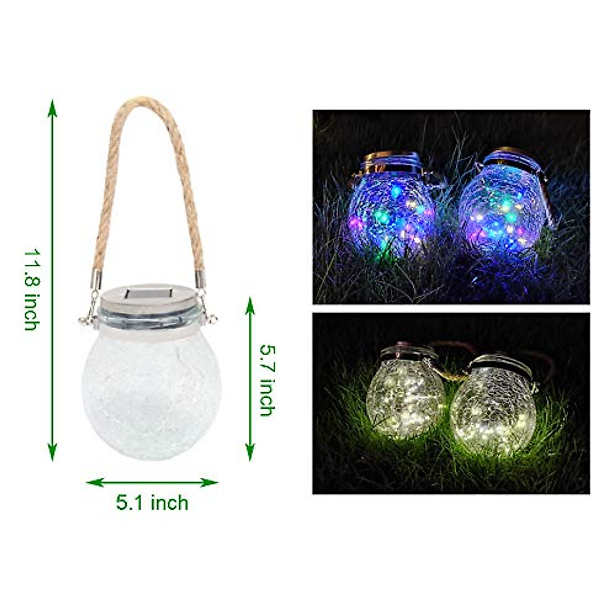 2 Pack Hanging Solar Powered LED Lights,Cracked Glass Ball Light, Waterproof Outdoor Christmas Decorative Lantern for Garden, Yard, Patio, Lawn(Warm White)