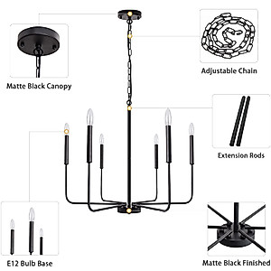 LJHhowe Black Chandelier 6 Light Modern Farmhouse Chandelier for Dining Room Lighting Fixtures Hanging, Rustic Industrial Candle Chandeliers light fixture for Foyer Kitchen Living Room