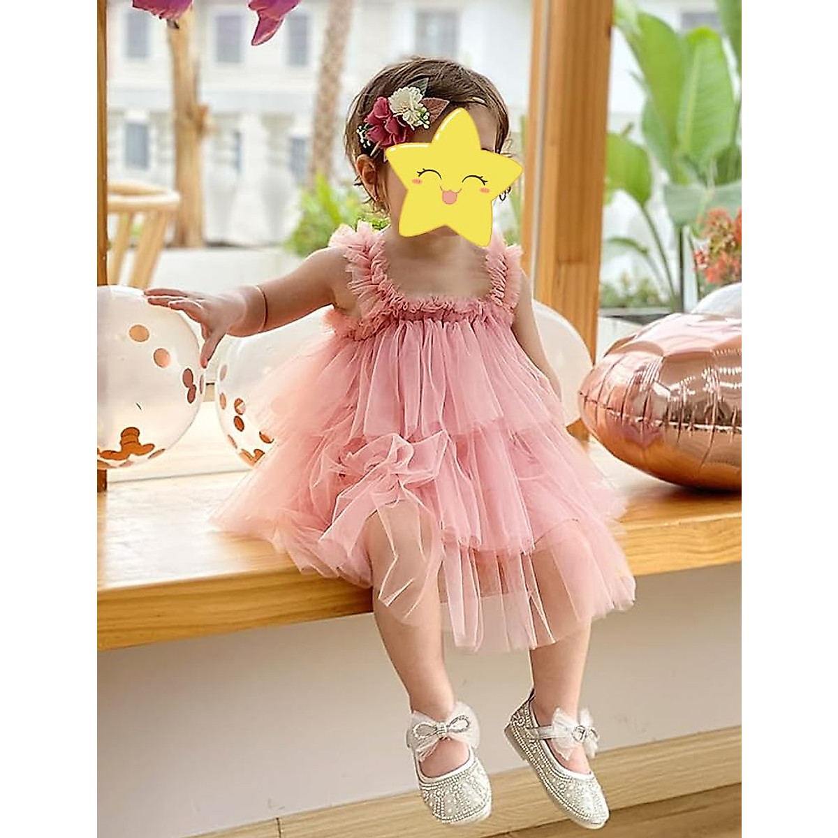 AGQT Baby Girls Tulle Tutu Dress Toddlers Tulle Layered Lace Dresses Sleeveless Princess Party Dress Summer Ruffles Sundress with Flower Headband Pink Size 12-18 Months