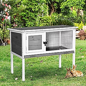 AMZOSS 36" Rabbit Hutch, Wooden Bunny Cages Indoor with Deeper Leakproof Tray, Small Elevated Rabbit Hutch with Hinged Asphalt Roof, and Made of Strong Fir Wood Indoor/Outdoor (US Spot)