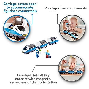 Hape E3728 Intercity Train Toy, Kids Train Toy Set with Accessories, 3 x Open/Close Magnetic Carriages, Passenger and Driver Figurines Included, Multicolor, 10.63" x 1.5" x 1.97", 7 Pack