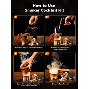 Cocktail Smoker Kit with Torch, [8 Flavors Wood Chips] Domxty Old Fashioned Cocktail Kit/Bourbon/Whiskey Smoker Infuser Kit for Coffee and Flavor Drink, Gifts for Men, Father & Husband (No Butane)