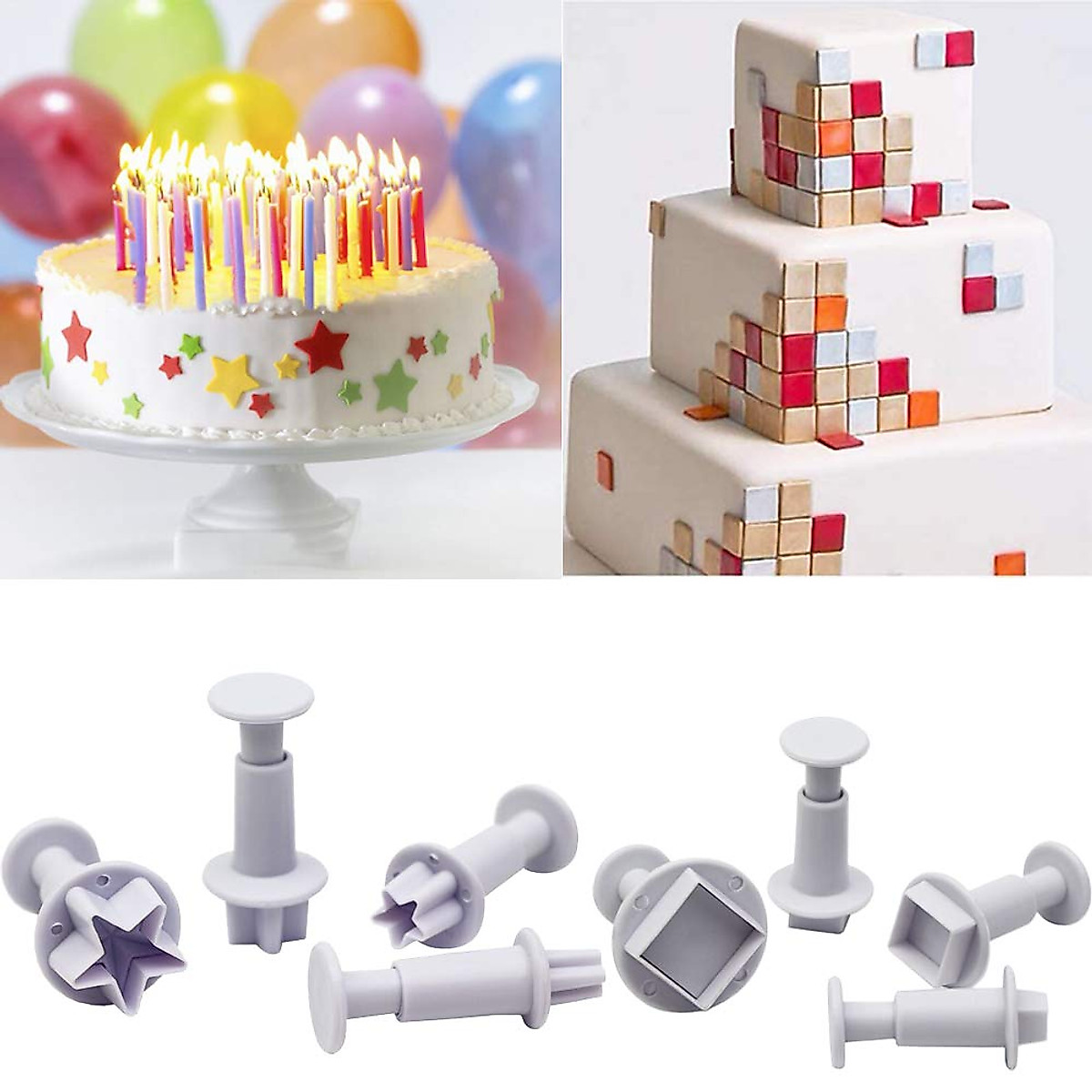 INSPEE 20 Pieces Fondant Plunger Cutters Square/Oval/Circular/Polygon/Star Cookie Cutters Sugarcraft Cake DIY Decorating Tools