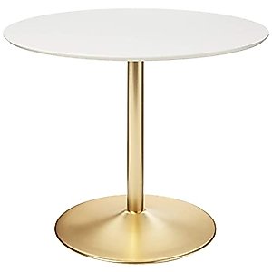 Target Marketing Systems Pisa Round Dining Table with Chrome Plated Base, Modern Retro Kitchen Furniture for Small Spaces, Condos and Apartments, 35.4", Golden