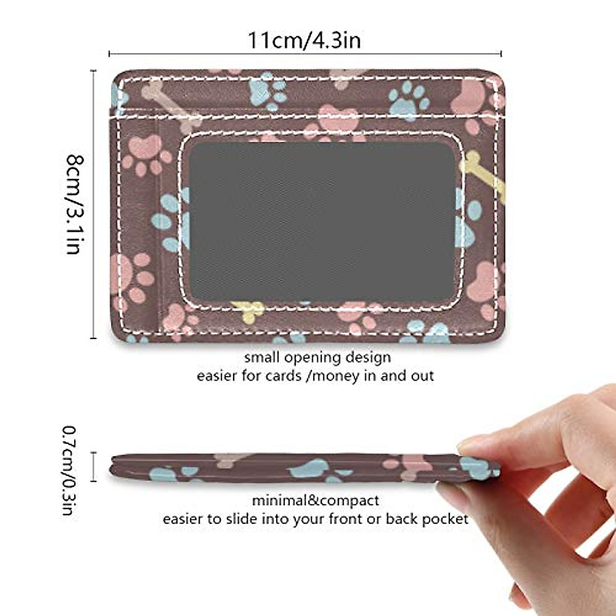 Linomo Thin leather Card Holder and Money Clip Vintage Dog Paw Print Bones Wallet RFID Blocking for Men & Women