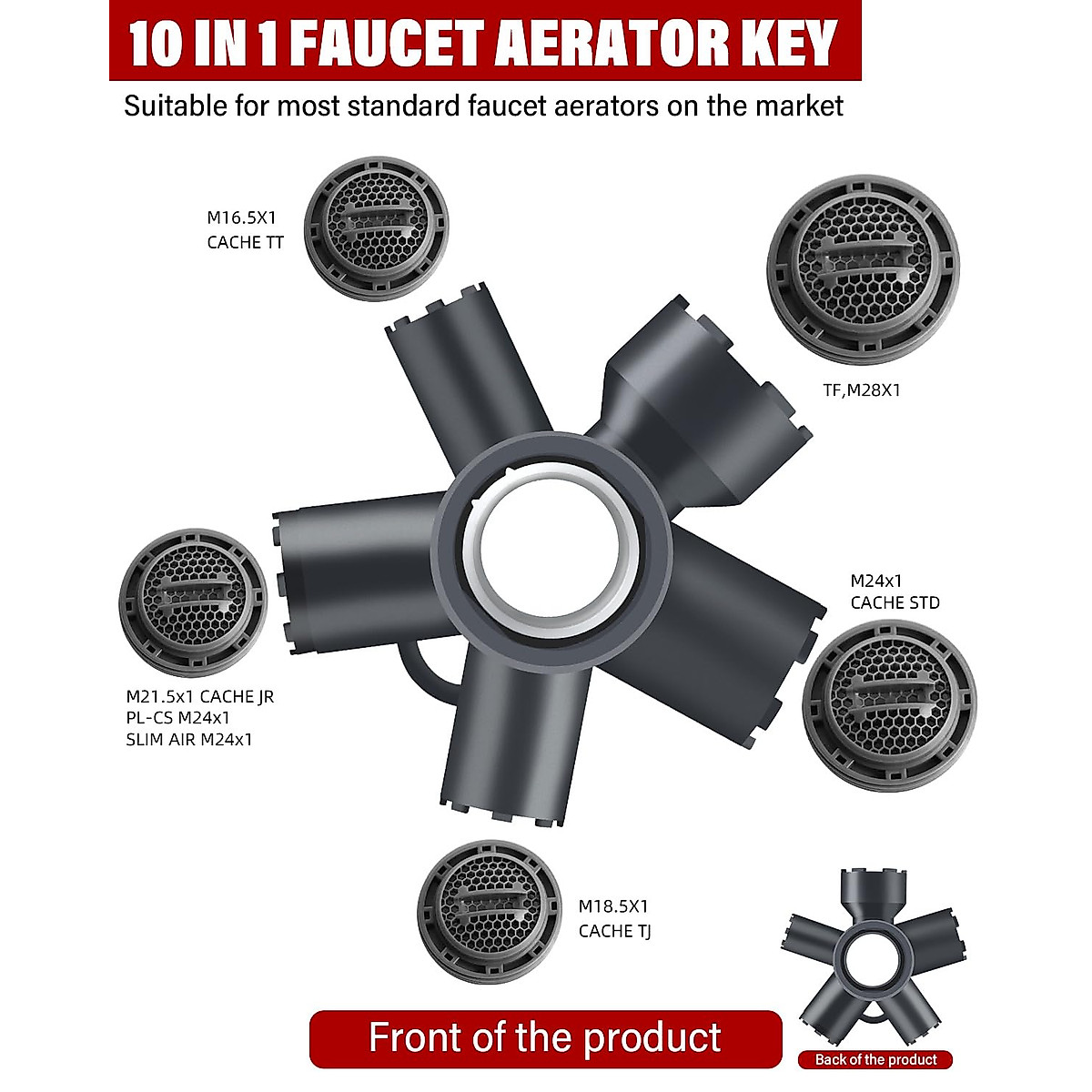 10-in-1 Faucet Aerator Removal Tool Kit, Heavy-duty Aerato Key for Threaded and Housed Aerateors,Fits M16.5 M18.5 M21.5 M22 M24 M28 TT TF STD TJ Sizes, Faucet Tool for Home Repair and Plumbing