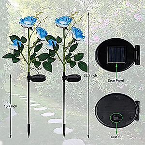 FORUP 2 Pack Solar Garden Stake Lights, Outdoor Solar Rose Flower Lights with 6 Rose Flowers, LED Rose Solar Powered Lights for Patio, Lawn, Garden, Yard Decoration, Blue