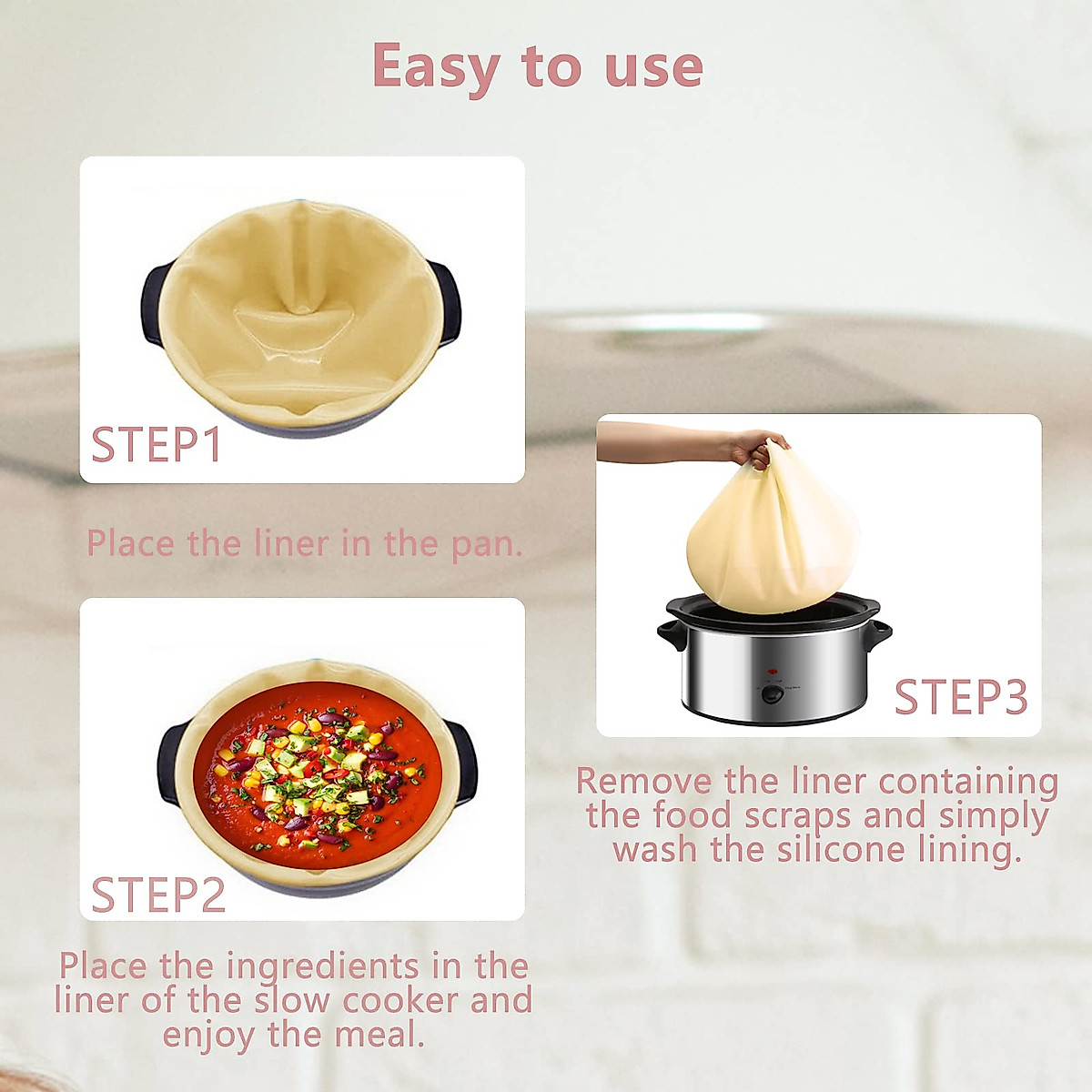 2 Pack Silicone Slow Cooker Liners fit 6-8 QT Crockpot, Reusable/Heat-resistant/Leakproof/Portable Crock Pot Liners, BPA Free, Dishwasher Safe Slow Cooker Liners fit for 6-8 QT (Pink+Yellow)