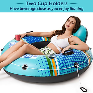 Jasonwell Inflatable River Tube Float - Heavy Duty River Float Pool Floats Lake Premium Water Tubes for Floating Recreational River Raft Lounge Floaties with 2 Cup Holders for Adult