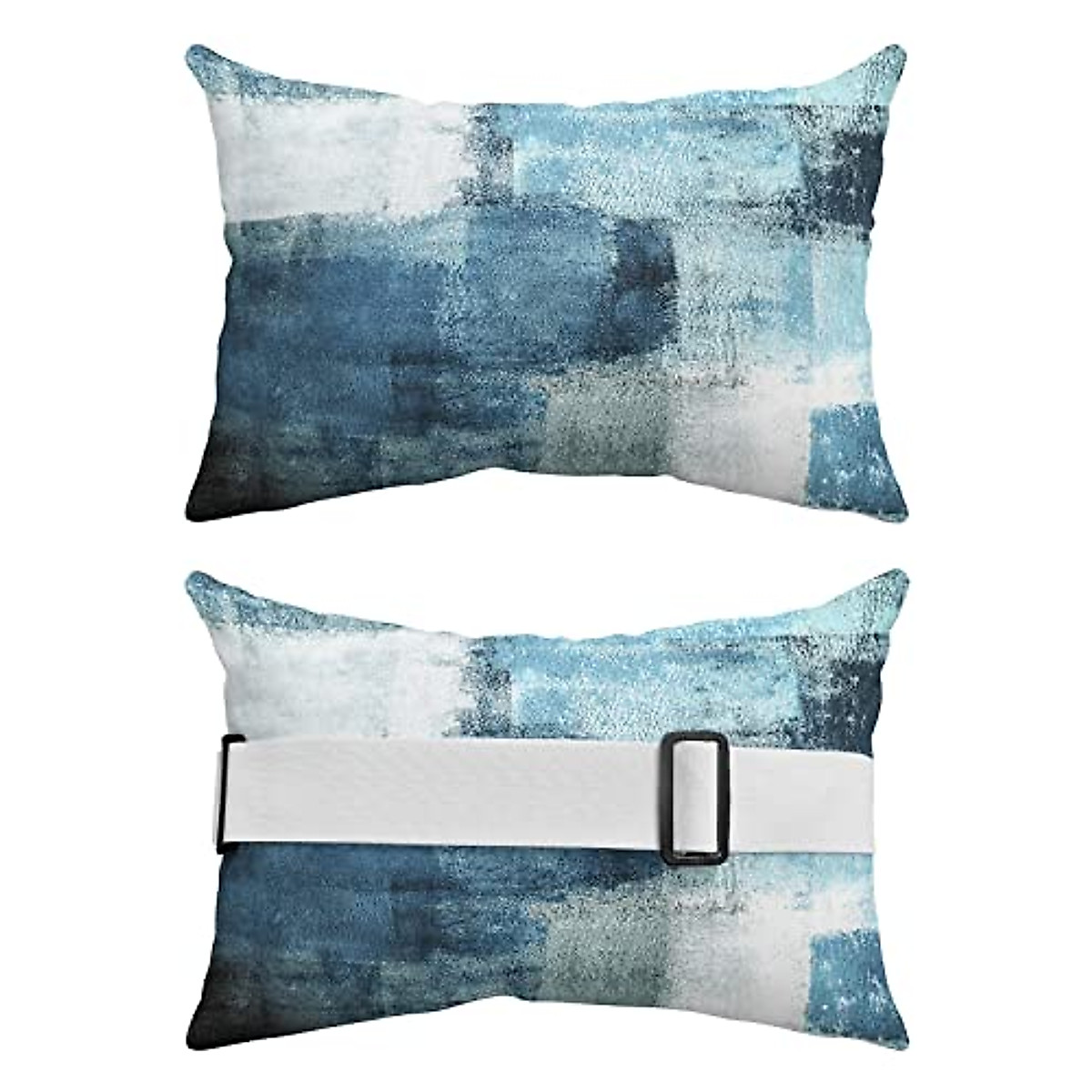 Recliner Head Pillow Ledge Loungers Chair Pillows with Insert Abstract Geometric Oil Painting Graffiti Blue Lumbar Pillow with Adjustable Strap Outdoor Waterproof Patio Pillows for Beach Pool, 2 PCS