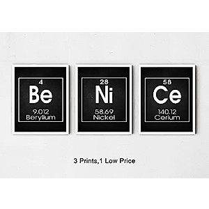 Be Nice Periodic Table of Elements Print, Set of THREE 8"x10" Unframed Inspirational Science Poster, Chemistry Art Ideal for Science Lab, Classroom or Home Decor