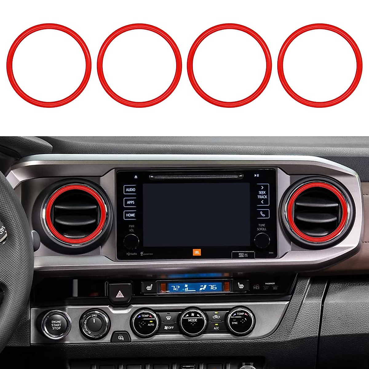 4pcs A/C Air Conditioning Vent Outer Rings Trim Decoration Cover Compatible with Toyota Tacoma 2016 2017 2018 2019 2020 2021 2022
