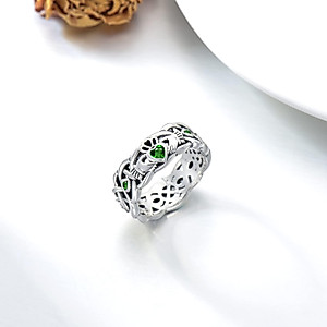Seiyang Claddagh Ring for Women Sterling Silver Claddagh Birthstone Ring Irish band (Emerald, 8)