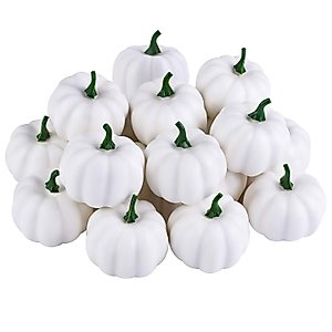 ADXCO 16 Pack Mini Pumpkin Small Pumpkins Fall Harvest Pumpkins Lifelike Foam Pumpkins Realistic Pumpkin for Halloween, Thanksgiving Home, Garden Decor, White