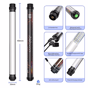 uyled Handheld Photography Light Professional LED Video Light Wand 12 Lighting Mode, Stepless Dimming,CRI≥95 IP68 Waterproof with10400mAH Rechargeable Battery 3000k 5750k RGB Colorful Stick