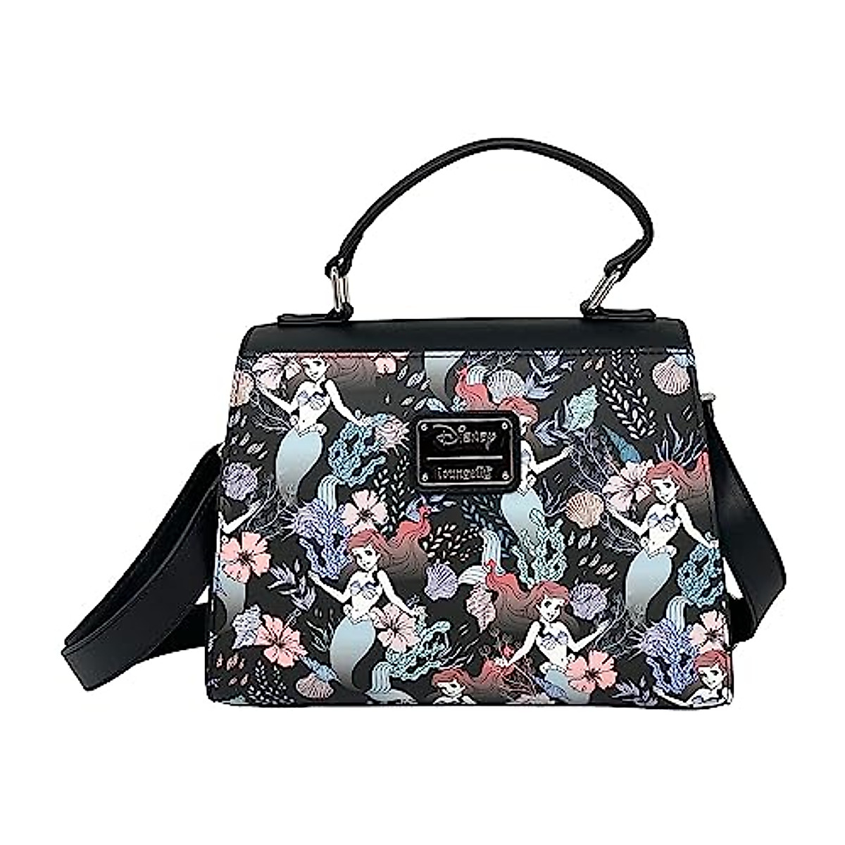 Loungefly Disney The Little Mermaid Ariel Allover Floral Print Crossbody Satchel Handbag Purse