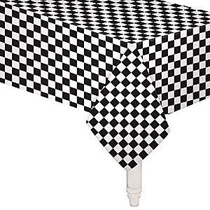 Oojami Pack of 6 Black & White Checkered Flag Table Cover Party Favor/Checkered Tablecloth/Disposable Checkered Racing Table Cover