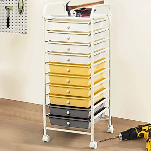 Giantex Plastic Boxes 10 Drawer Rolling Organizer Cart Utility Storage Tools Scrapbook Paper Multi-Use (Yellow)