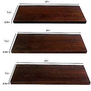 MANTE BLONG QTSARTISAN Floating Shelves with Industrial Pipe Brackets Rustic Set of 3, Wall Mounted Wood Shelving Storage Home Decor for Living Room Bedroom Bathroom Kitchen Office 17" x 7.1", Brown
