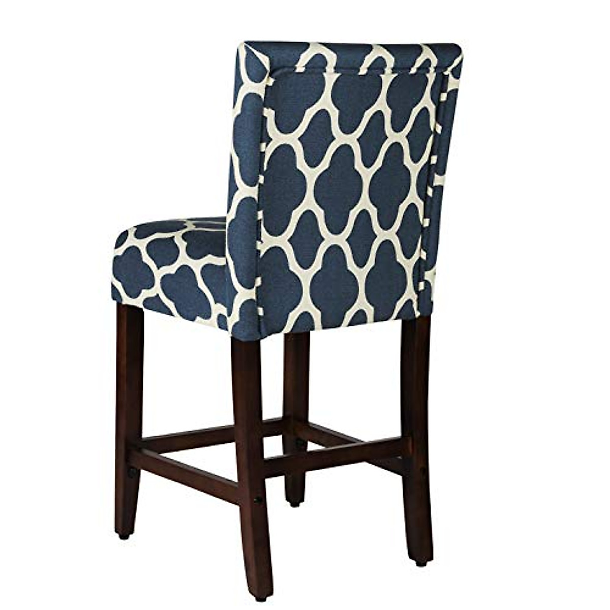 HomePop Upholstered Counter Height Barstool, 24-inch, Navy and Cream Geometric