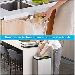 4 PCS Stainless Steel Trash Bag Holder for Kitchen Cabinet Door Cupboards, Under Sink Hanging Garbage Bag Holder, Metal Over Cabinet Door Trash Bag Holder for Kitchen RV Camper (Silver)