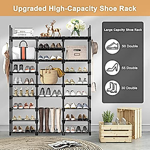 AILIXI 9 Tiers Shoe Rack Shoe Organizer, Metal Shoe Rack for Entryway, Large 50-55 Pairs Shoe Storage with Hooks, Multifunctional Shoe Organizer for Closet for Bedroom Cloakroom Hallway Garage