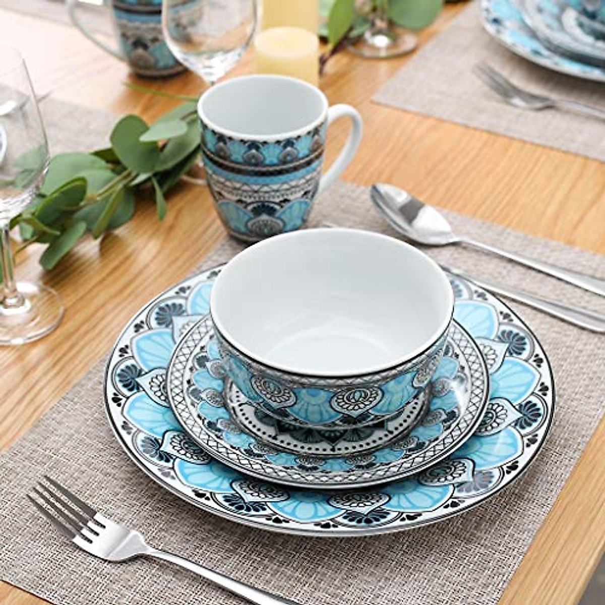 TBGFPO 32-Piece Ceramic Porcelain Dinner Plate Tableware Set with Dinner Plate,Dessert Plate,Cereal Bowl,380ml Mug Set