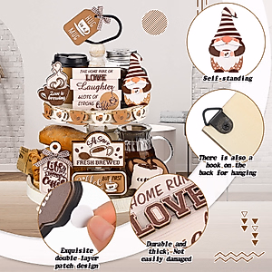 14 Pieces Coffee Tiered Tray Decor Set Coffee Theme Tiered Tray Decor Coffee Wood Signs Coffee Sign Rustic Trays Decor for Summer Home Kitchen Table Decor