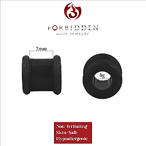 Forbidden Body Jewelry Set of Black 0G Ultra Soft Comfort Fit Silicone Ear Gauges, 0 Gauge 8mm Flat Double Flared Tunnel Plug Earrings